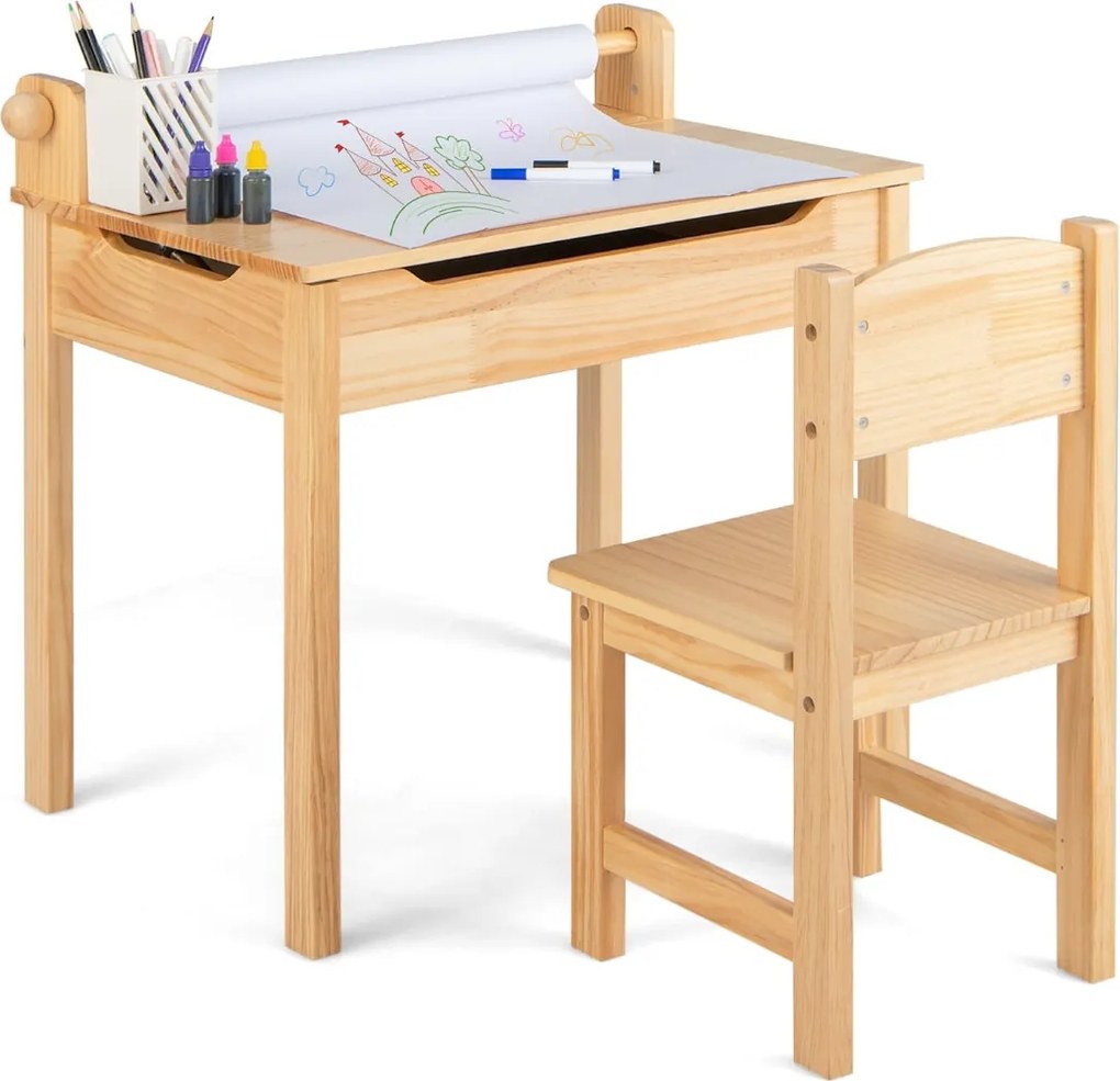 Costway Toddler Multifunkční stolek s židlí pro umění a řemesla s držákem