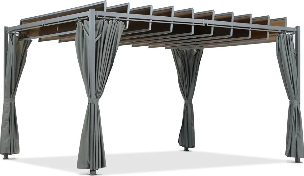 Antracitová pergola Paros 3x4 m se závěsy Garden Point