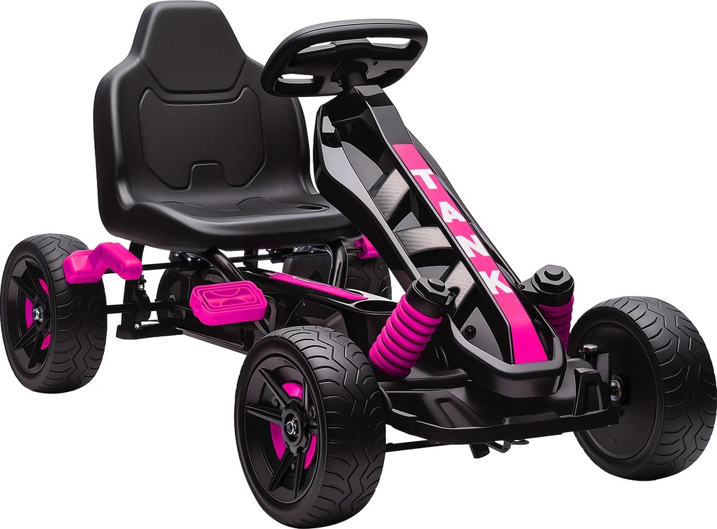 AIYAPLAY Gokart s pedály, šlapací auto pro děti s brzdou, protiskluzová kola, kovový rám, 3-6 let, růžová