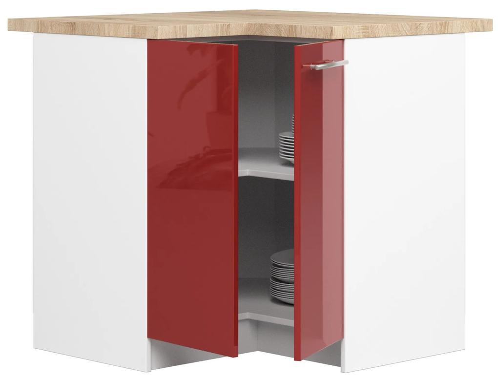 Rohová dolní kuchyňská skříňka Ozara S90 90 (bílá + červený lesk). 1071152