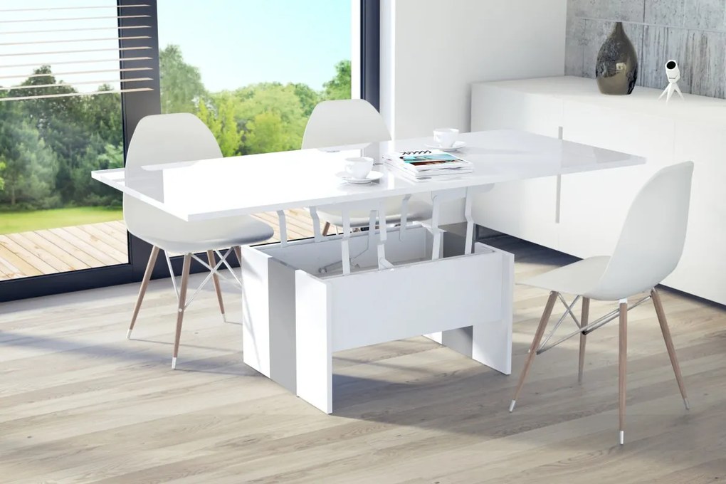 Mazzoni SOLO bílý lesk, šedý lesk, rozkládací, zvedací konferenční stůl, stolek