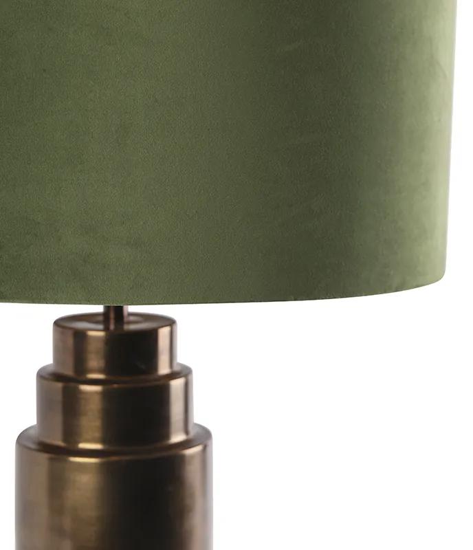 Stolní lampa ve stylu art deco bronzový sametový odstín zelený se zlatem 50cm - Bruut