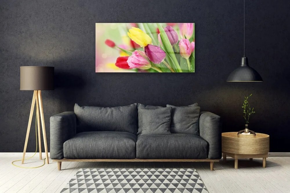 Obraz na skle Tulipány Květiny Rostlina 140x70 cm