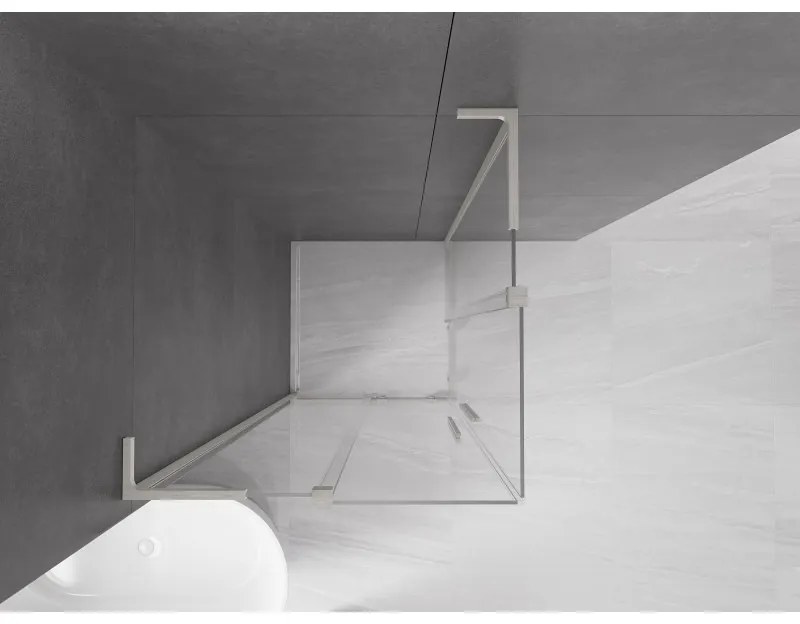 Mexen Velar L Duo, sprchový kout s posuvnými dveřmi 90 x 90 cm, 8mm čiré sklo, broušená ocel, 871-090-090-02-03-97