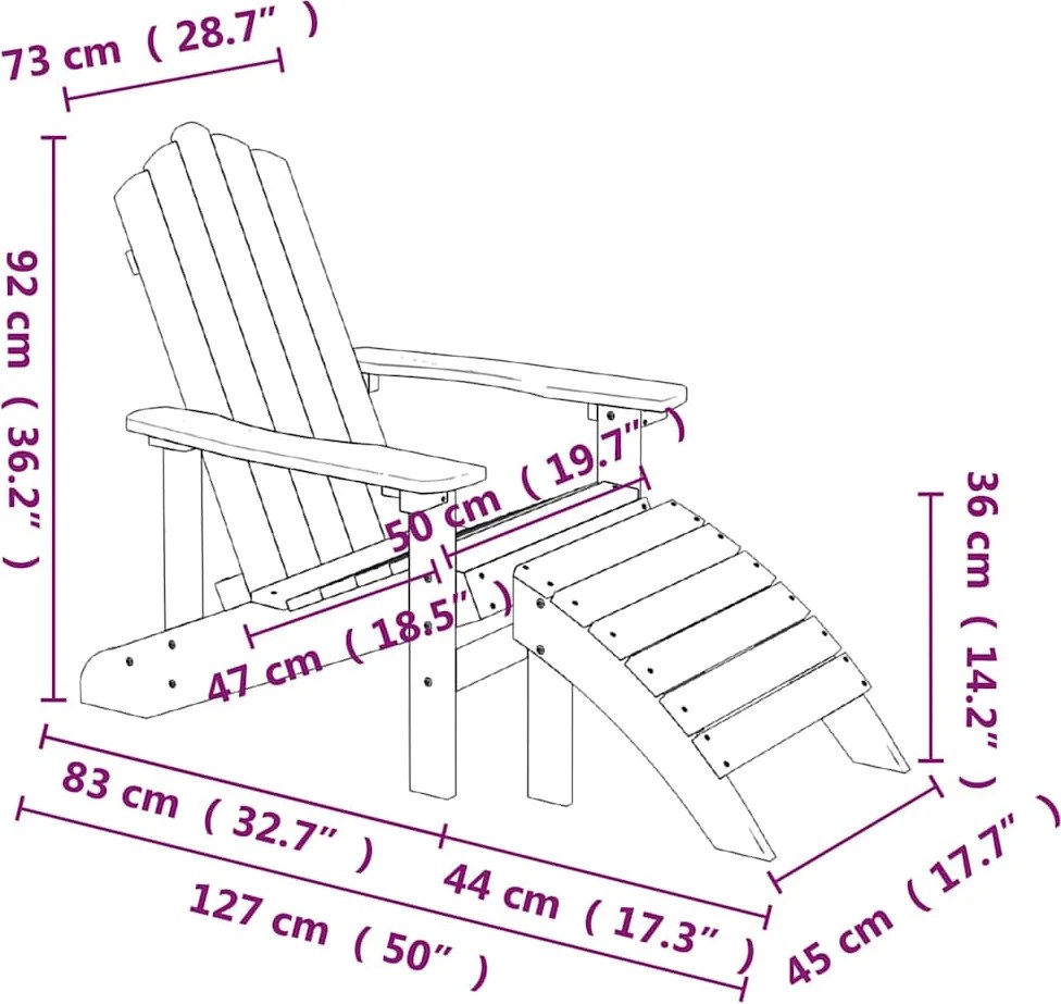 Zahradní křesla Adirondack s podnožkou a stolkem HDPE bílá 3095712