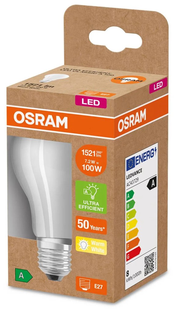 OSRAM LED žárovka E27 A60 7,2W 1521lm 3 000K matná