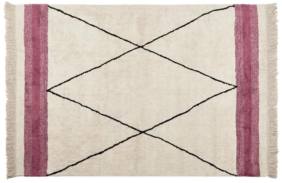 Bavlněný koberec 140 x 200 cm béžový/ růžový AFSAR Beliani