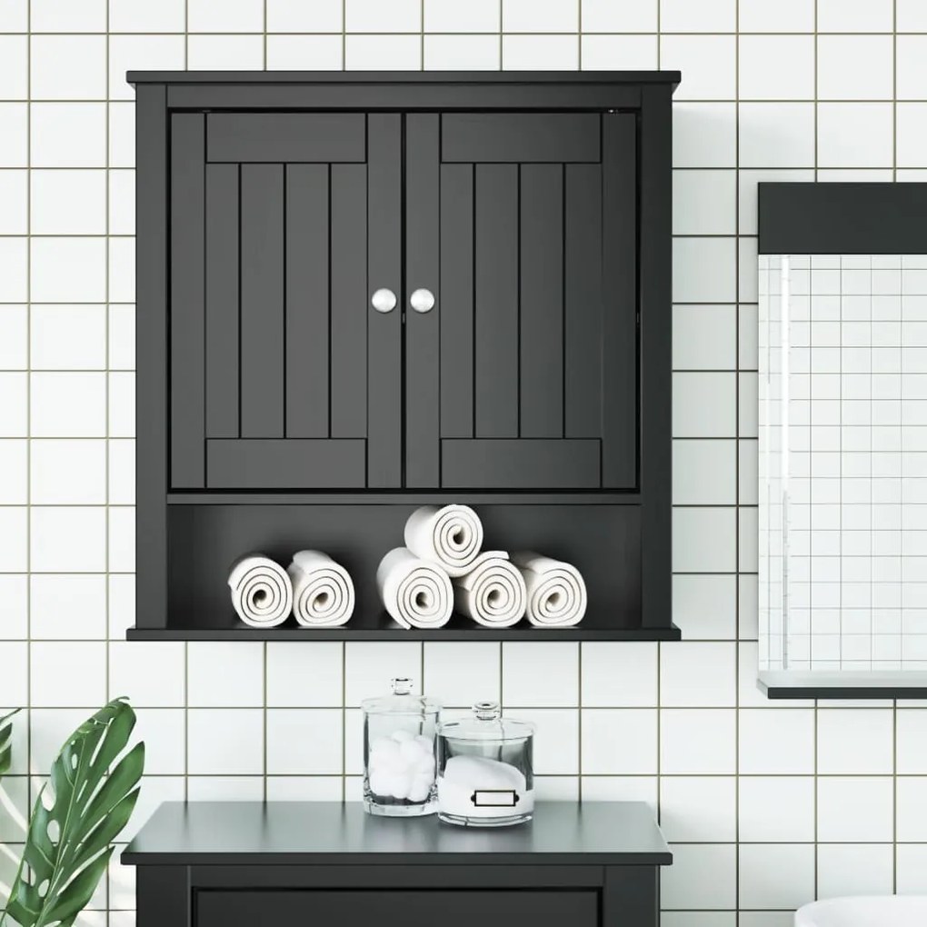 Nástěnná koupelnová skříňka BERG černá 69,5x27x71,5 cm borovice - Default Title