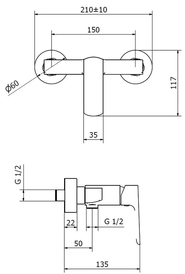 Teorema Edge - sprchová baterie nástěnná, chrom 8E210