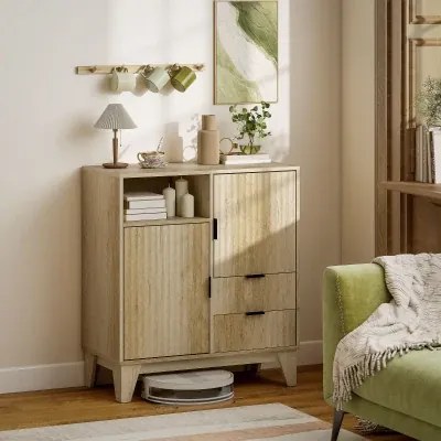 HOMCOM komoda se 2 dveřmi a 2 zásuvkami, Soft-Close, 80×40×90 cm, vzhled přírodního dřeva
