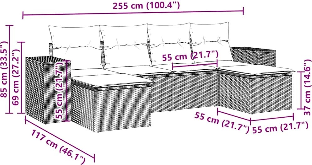 6dílná zahradní sedací souprava a podušky světle šedá polyratan 3222921