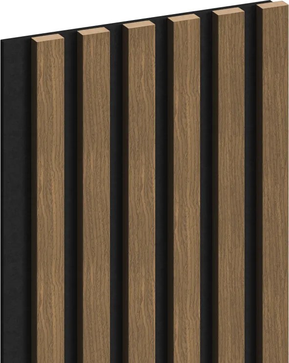 Mexen Lam-F, akustické stěnové lamely 275 × 30 cm, plstěný podklad 8 mm, technická dýha, ořech přírodní, S105-275307-3015-016