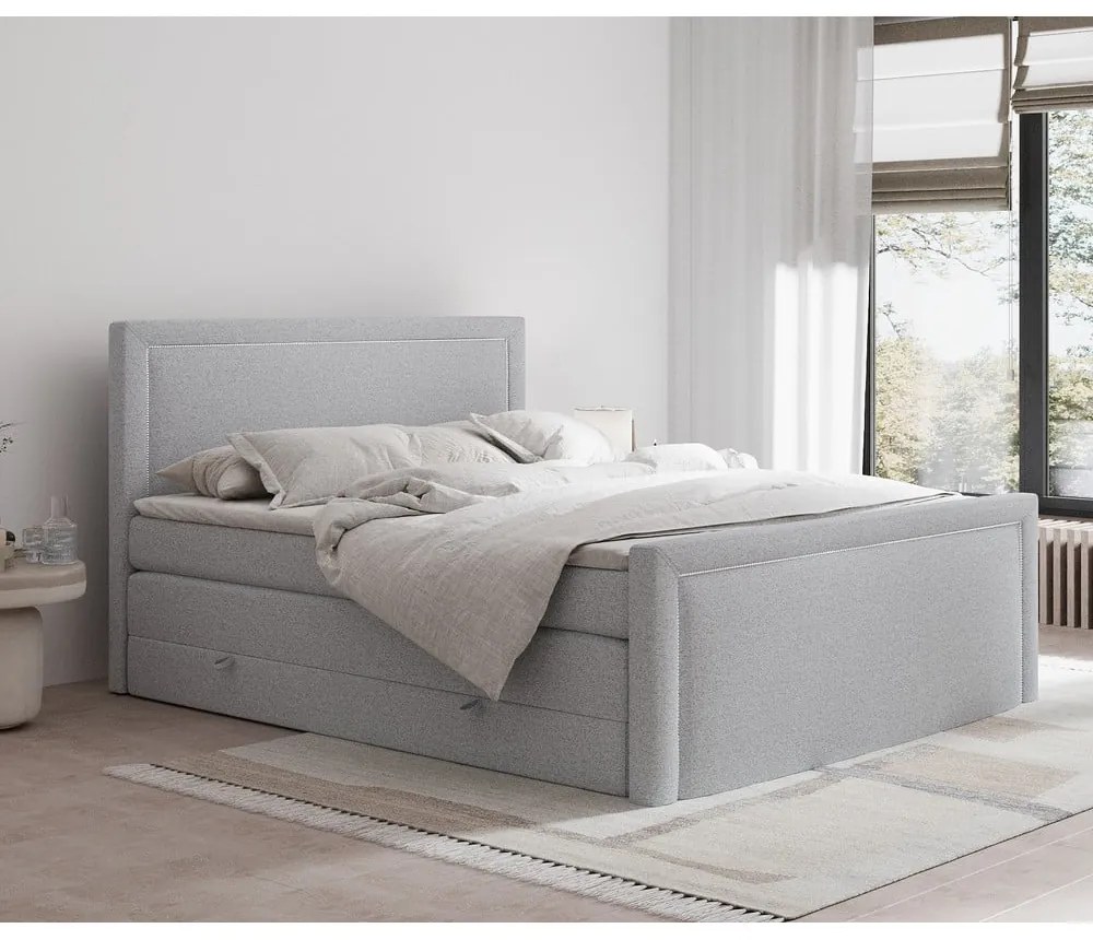 Světle šedá boxspring postel s úložným prostorem 200x200 cm Lavenda – Maison de Rêve