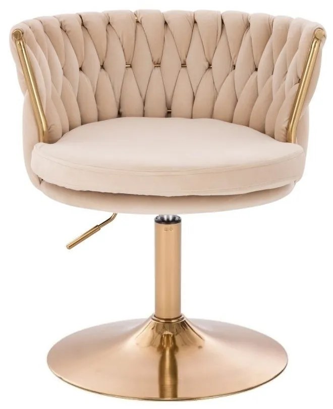 LuxuryForm DESIGN Otočná židle LYON VELUR na zlatém talíři - krémová