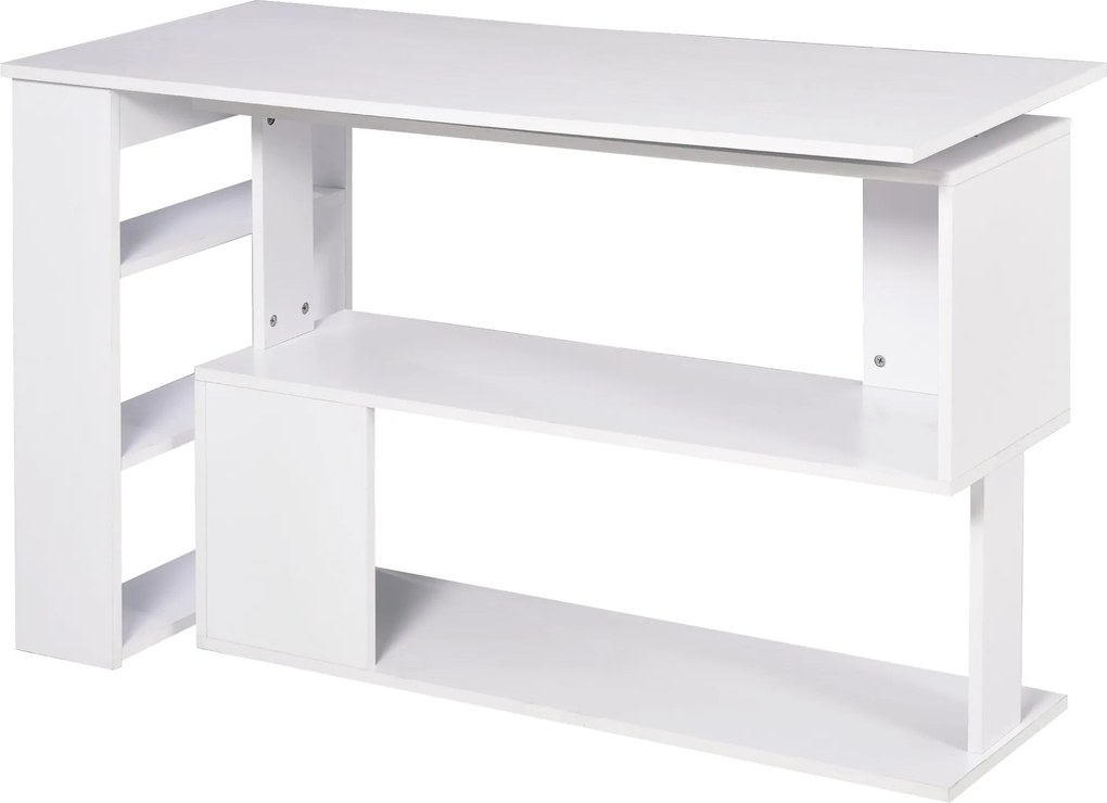 HOMCOM Rotující rohový stůl ve tvaru L se policemi pro kancelář nebo studijní prostor 120x110x74,5 cm Bílá