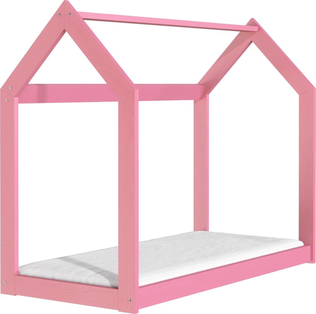 Foglio Dřevěná postel domeček 160 x 80 cm růžová + rošt