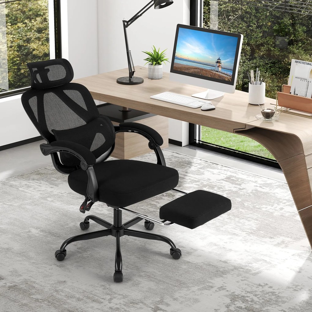 Costway Kancelářské křeslo ergonomické se zasouvací opěrkou nohou psací židle