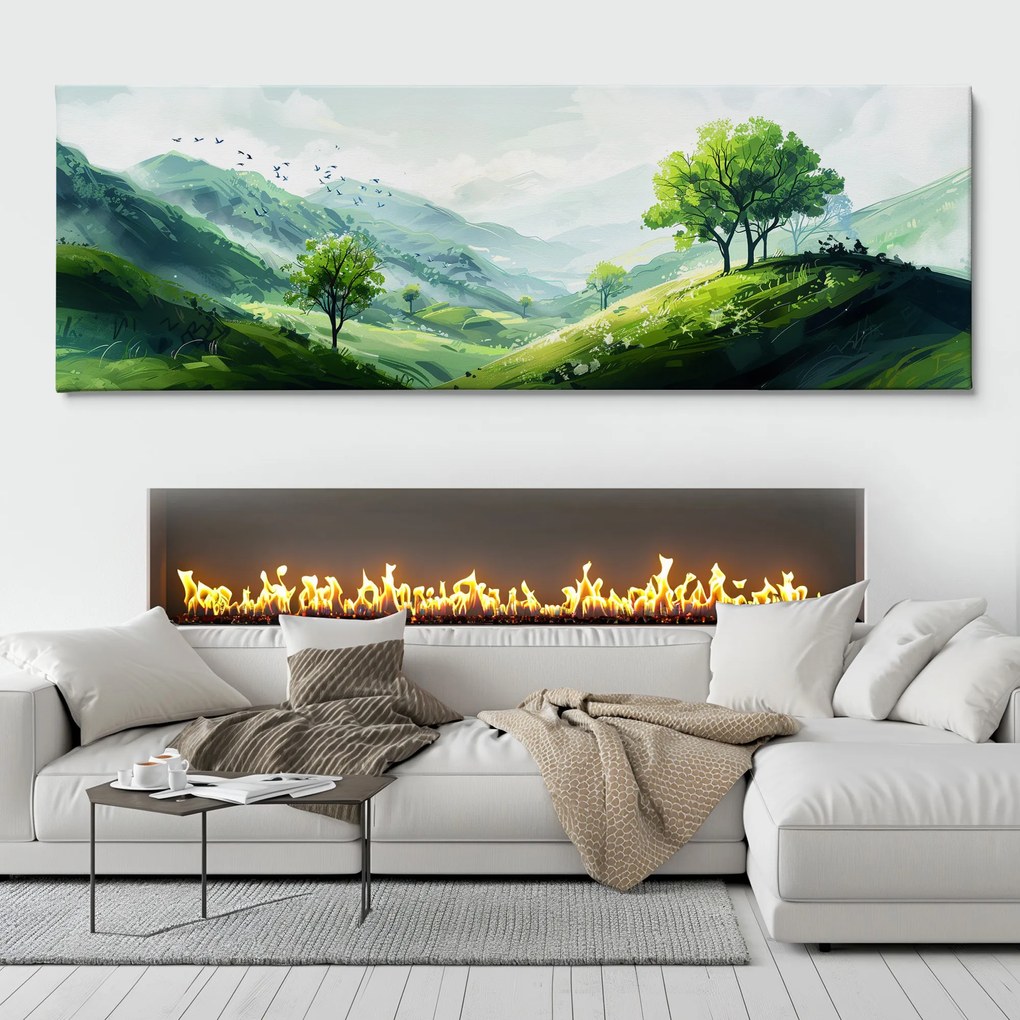 Obraz na plátně - Kopečky s osamělými stromečky FeelHappy.cz Velikost obrazu: 120 x 40 cm