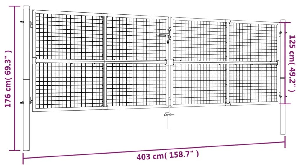 vidaXL Marketos Zahradní branka pozinkovaná ocel 400 x 125 cm stříbrná