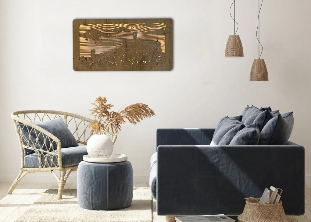 Li-Go "Bezděz" světelný obraz s baterií 100x50cm varianta: ovládání na obraze včetně dálkového ovladače, provedení: dub světlý