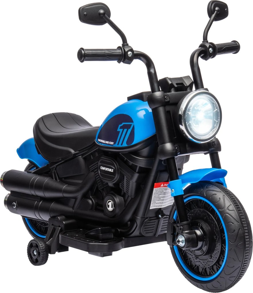 HOMCOM Dětská Elektrická Motorka s 2 Odnímatelnými Tréninkovými Koly, Rychlost 3 km/h, Pro Děti 1,5-3 Rocy, Modrá 76 x 42 x 57 cm | Aosom
