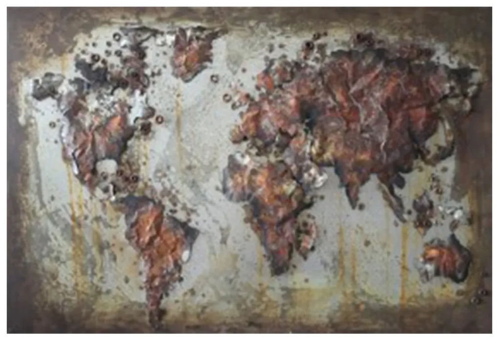 Kovový nástěnný obraz Mapa světa - 120*4*80 cm | BIANO