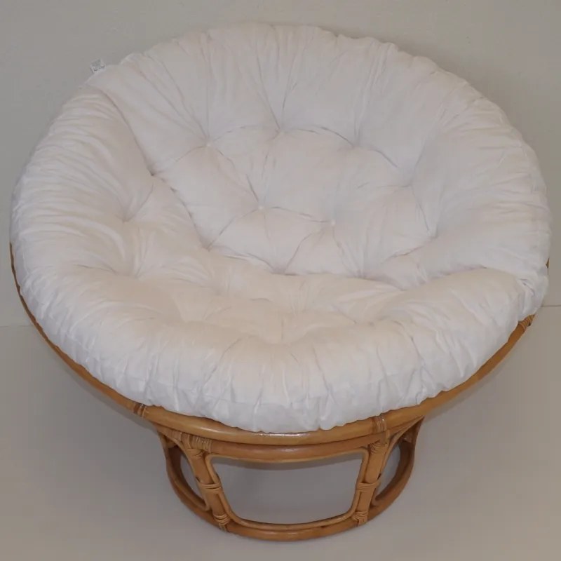 Relaxační papasan DEMETRIA — ⌀100 cm, ratan, látka, medová / více barev Světle béžový melír