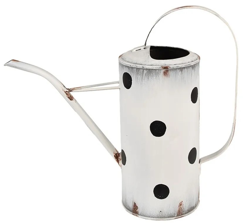 Bílá antik dekorativní plechová konev s puntíky - 36*13*32 cm