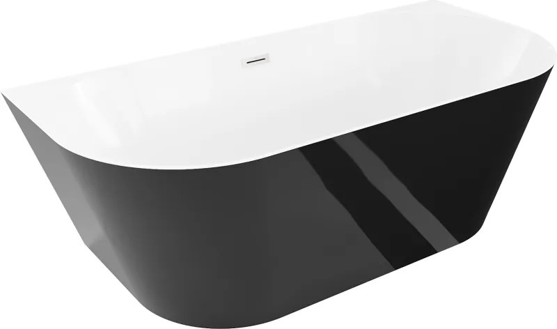 Mexen Oval Slim, volně stojící vana ke stěně, 170 x 80 cm, bílá-černá, ocelový přepad, 52661708075-97