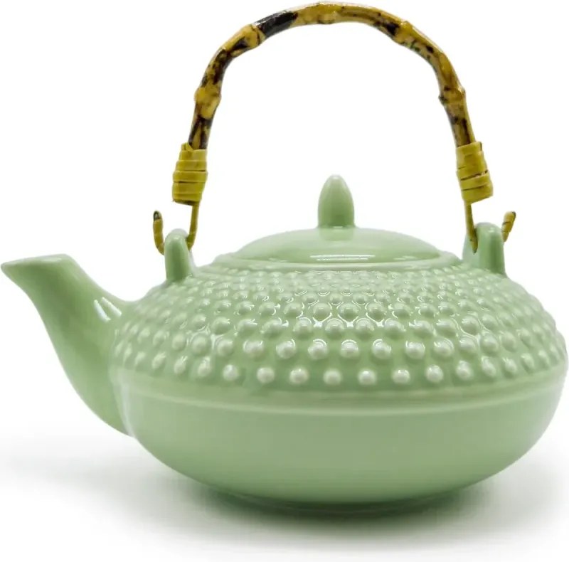 Porcelánová čajová souprava Tanaka pro 4, 0,6 l – jadeitově zelená s reliéfem