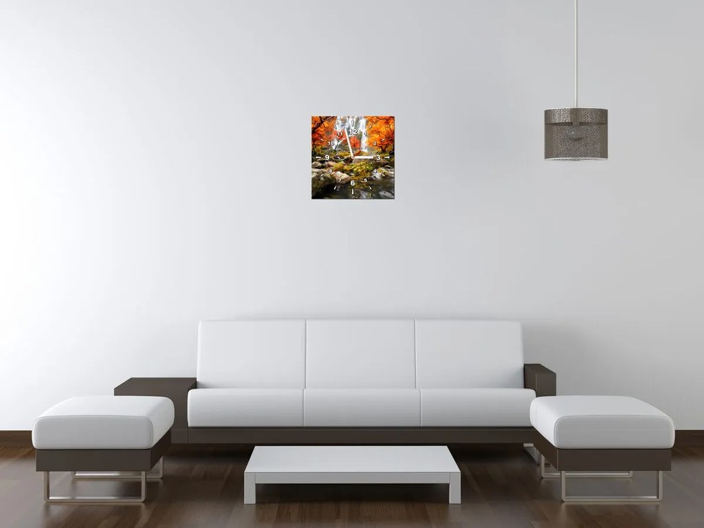 Gario Obraz s hodinami Podzimní vodopád Rozměry: 100 x 40 cm