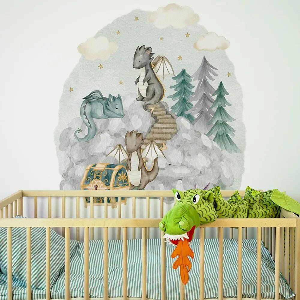 Gario Dětská nálepka na zeď The world of dragons - draci, skály a poklad Rozměry: 100 x 93 cm