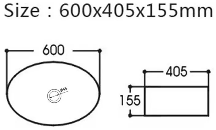 BPS-koupelny Keramické umyvadlo na desku HYD-CI-WH-600 60x40,5 cm, bílé