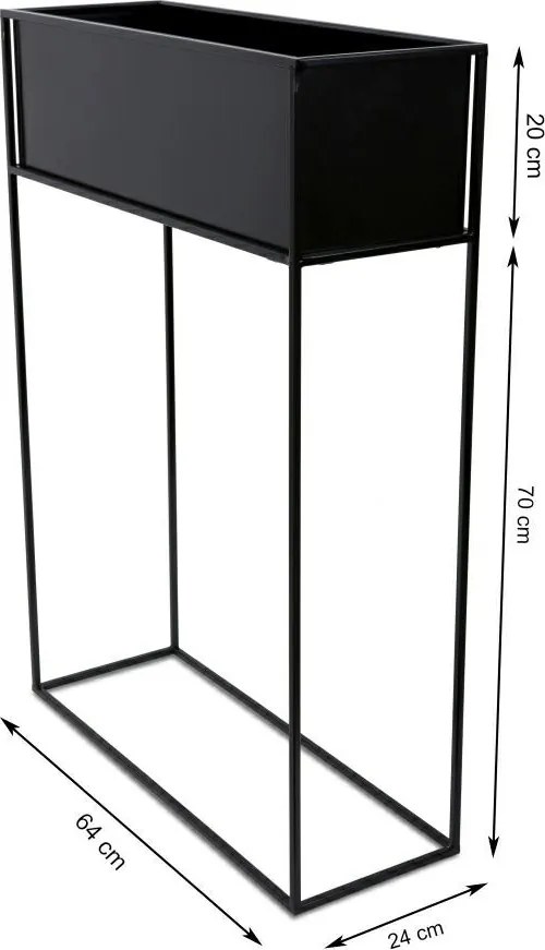 KOVOVÝ KVĚTINÁČ SE STOJÁNEM RECT 90X24X64 CM ČERNÁ