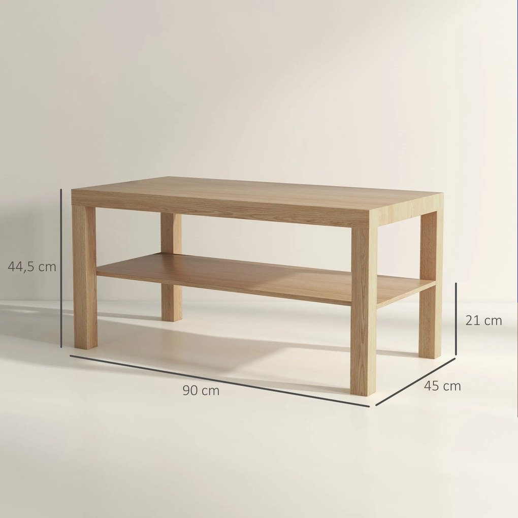 HOMCOM Konferenční stolek s 2 úložnými policemi do obývacího pokoje 90x45x44,5 cm Naturální