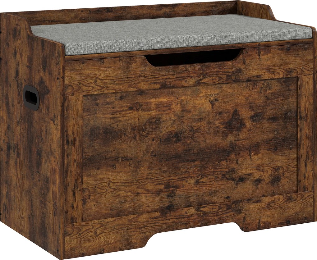 HOMCOM úložná lavice 103L multifunkční v dřevěném vzhledu se šedým sedákem, 75x40x56 cm