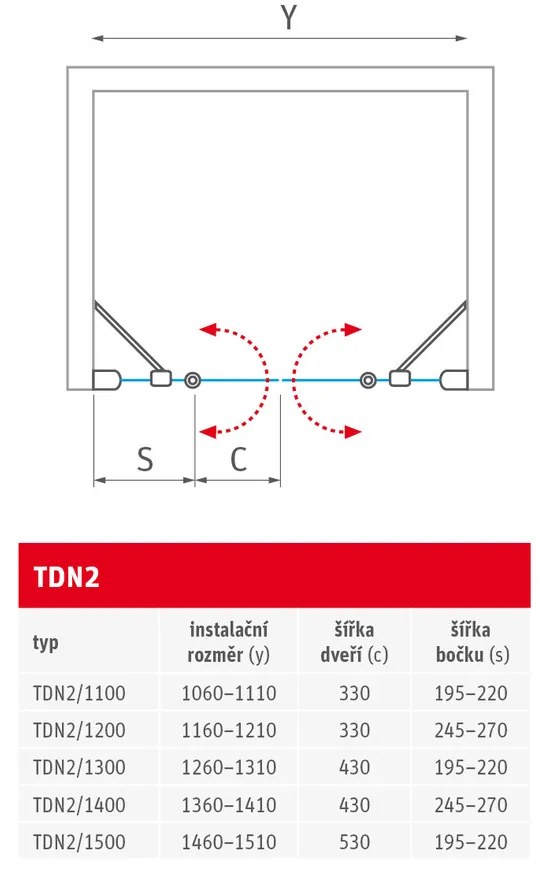 Roth TOWER LINE TDN2 Dvoukřídlé sprchové dveře pro instalaci do niky 120 cm Profil: Lesk, Sklo: Hladké čiré