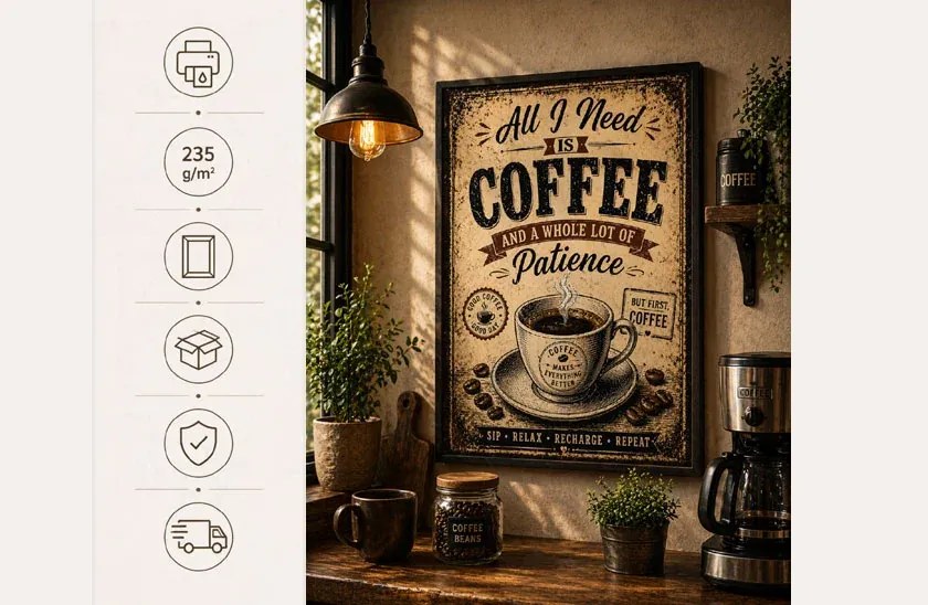 Need coffee - obraz - Káva a trpělivost v retro stylu 10 - A4 – 210 × 297 mm - 159 Kč