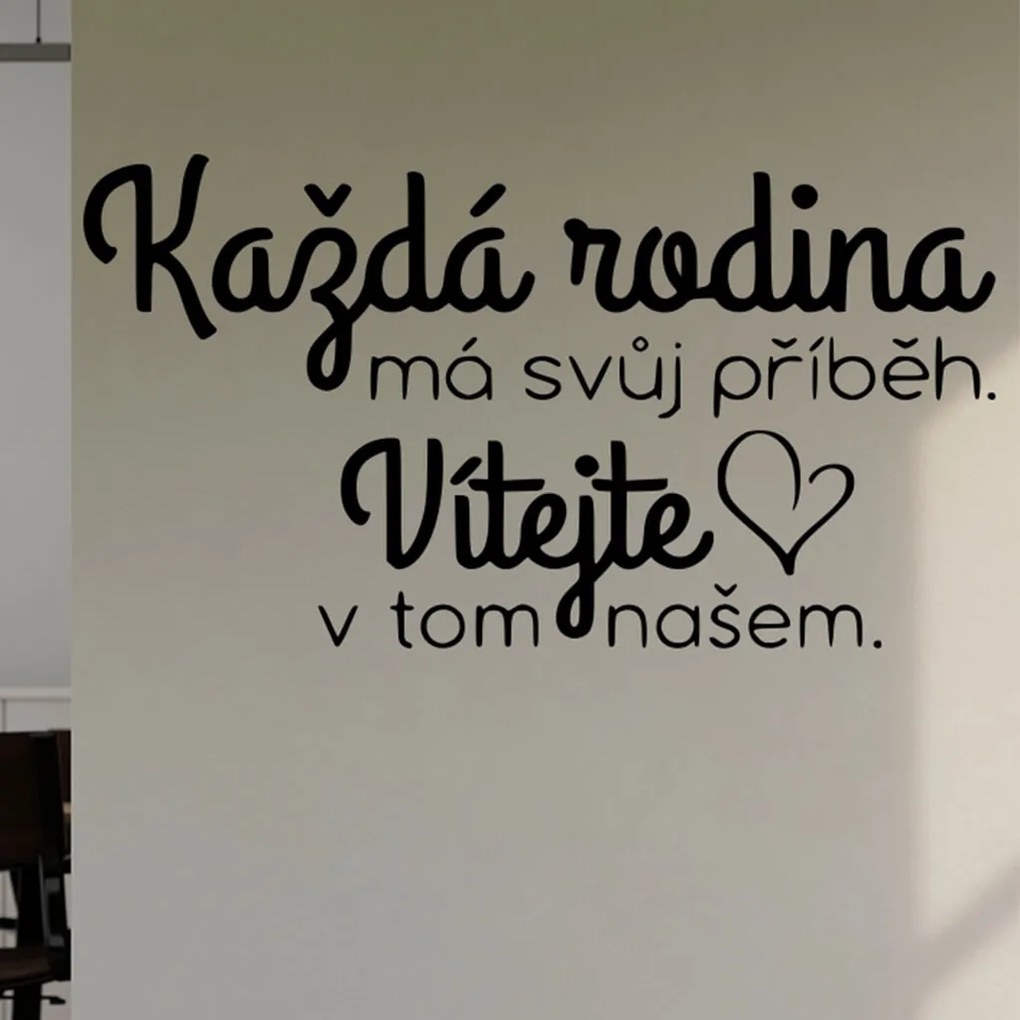 Živá Zeď Samolepka na zeď Každá rodina má svůj příběh Barva: černá