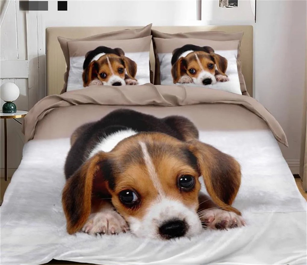 Bavlissimo 2-dílné povlečení štěně 3D bílá béžová 140x200 na jednu postel