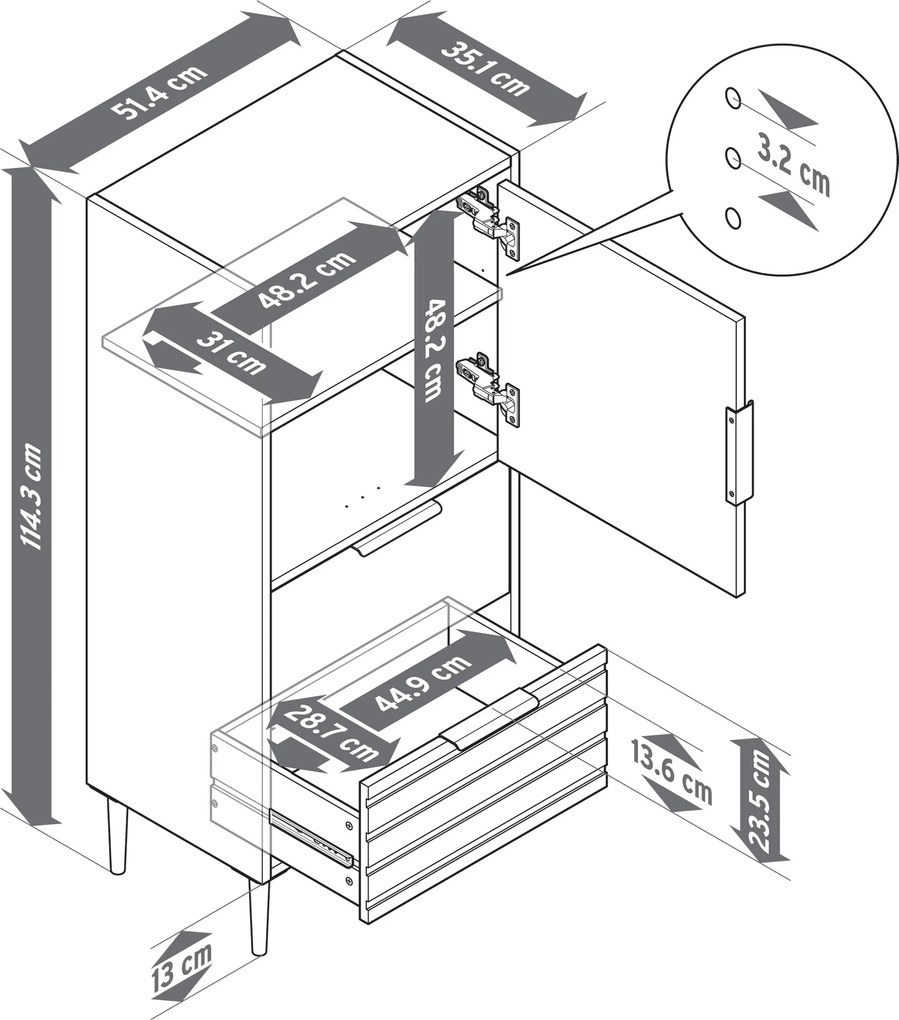 Tchibo - Komoda »Baaken« se 2 zásuvkami a dvířky - barva: černá