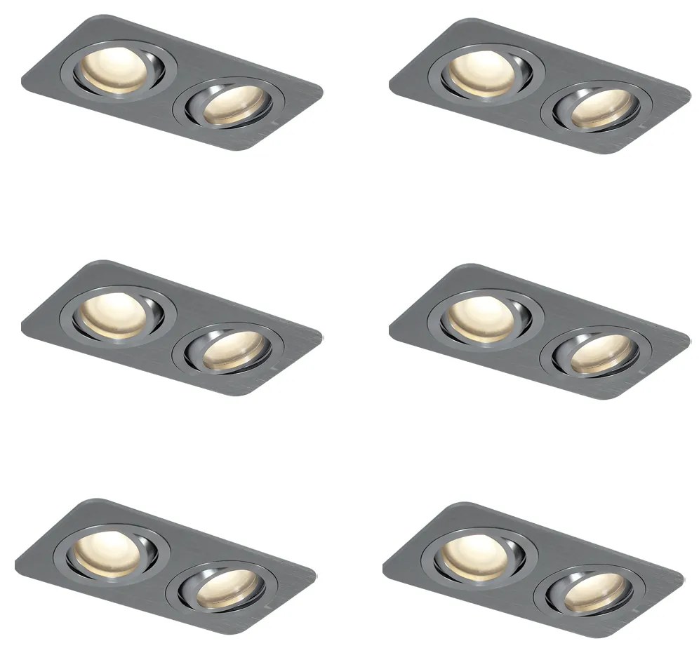 Sada 6 kulatých zapuštěných bodových svítidel Gunmetal GU10 50mm nastavitelná IP44 2-světla - Alberto