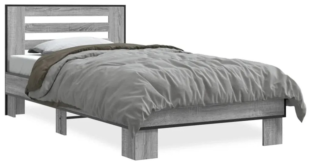 Rám postele šedý sonoma 100 x 200 cm kompozitní dřevo a kov,  845650
