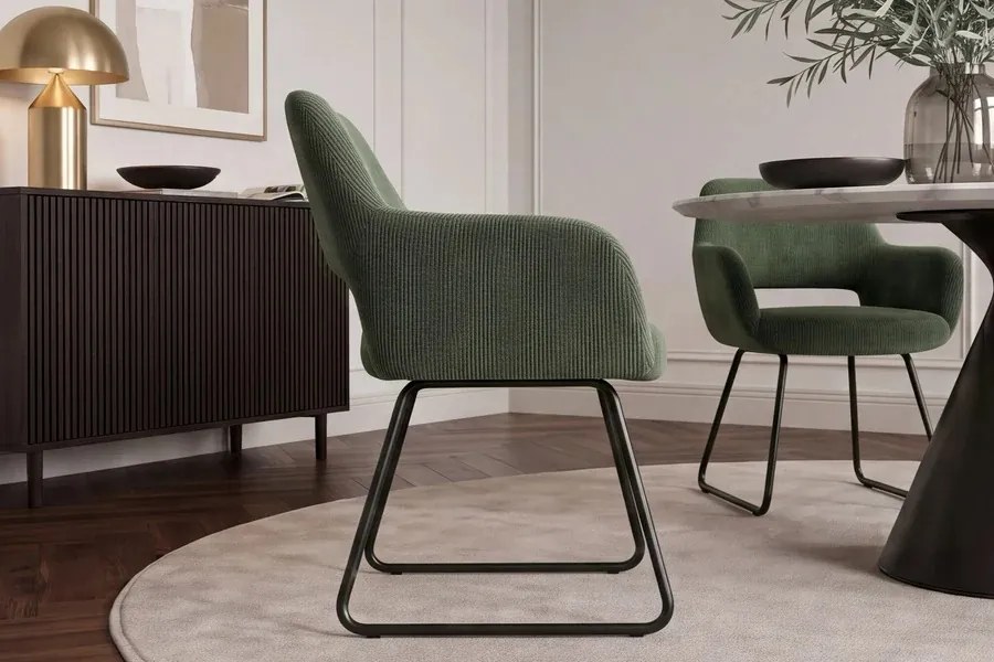 Designová jídelní židle Derrick zelený manšestr