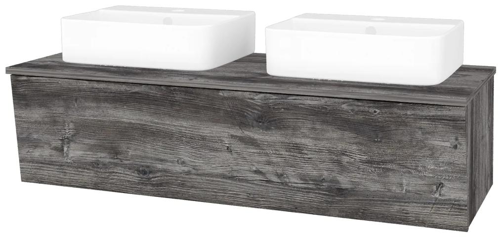 Dřevojas Koupelnová skříň INVENCE SZZ 125 (2 umyvadla Joy 3) Varianta: L01 Bílá vysoký lesk / D01 Beton