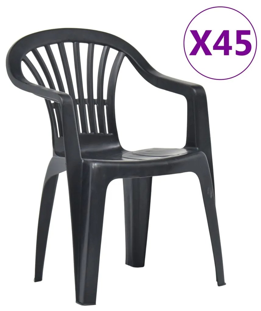 48820 vidaXL Stohovatelné zahradní židle 45 ks plastové antracitové