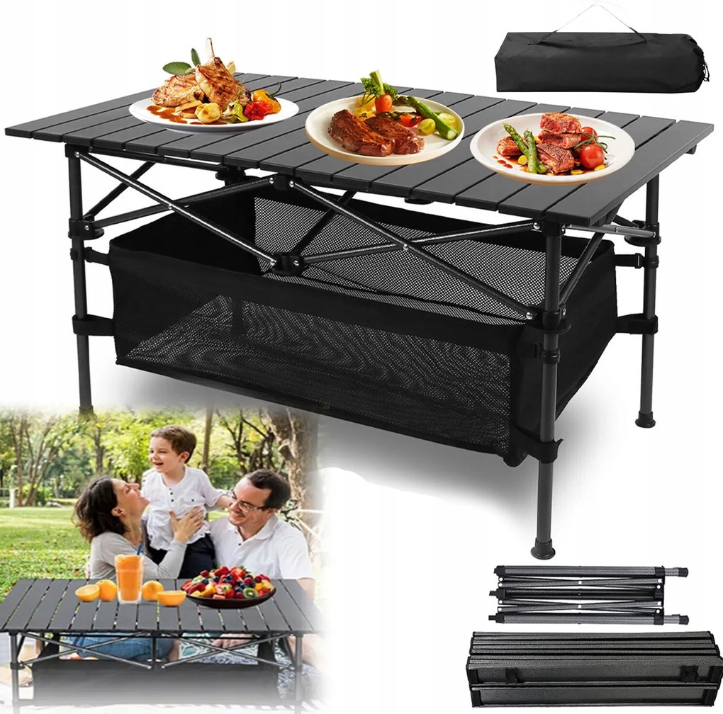 Rozkládací stůl s plážovým nosítkem, balkonový, rekreační, 220 kg, nosnost