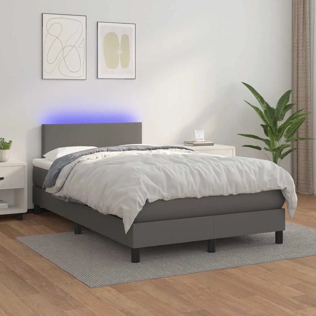 Box spring postel s matrací a LED šedá 120 x 190 cm umělá kůže 3270127