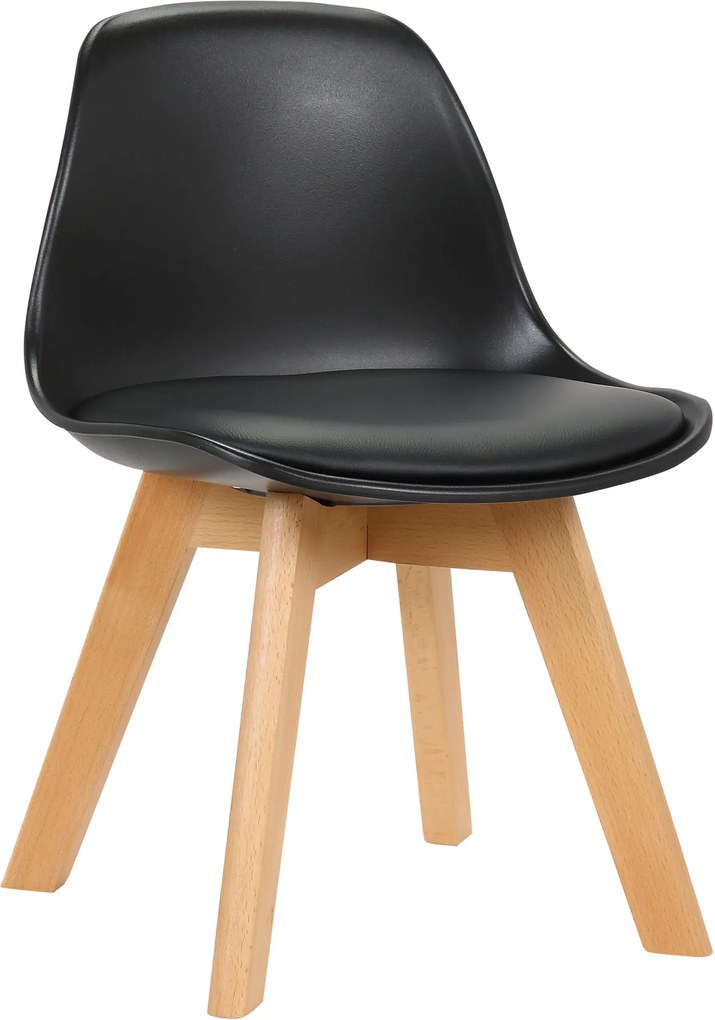 Dětská židle Lindi ~ plast, dřevěné nohy natura Barva  Černá