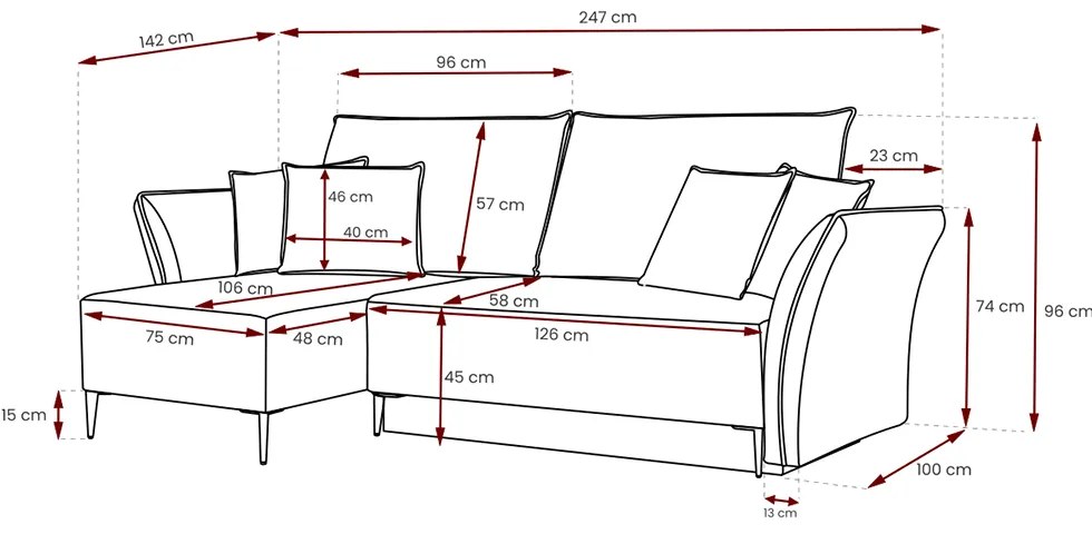 Sedací souprava BREGI | 142x247 cm | rozkládací + úložný prostor | VÝBĚR TKANINY a NOŽIČEK
